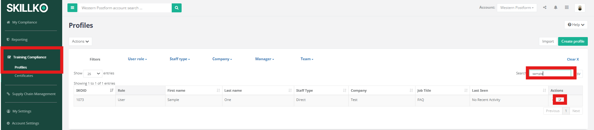 How do I update company name on a profile?