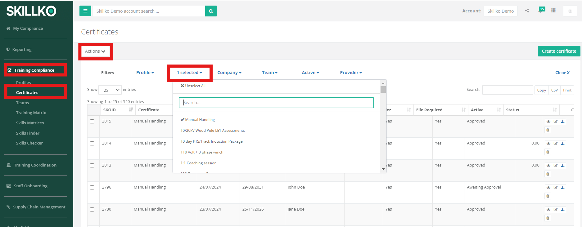 How do I bulk update certificate fields?