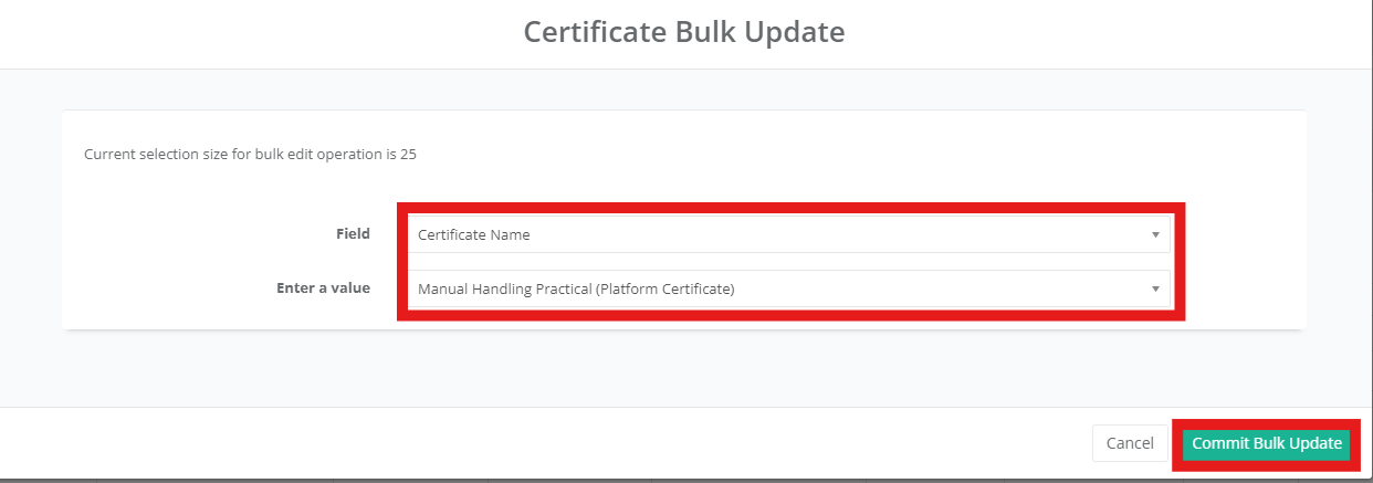 How do I bulk update certificate fields?