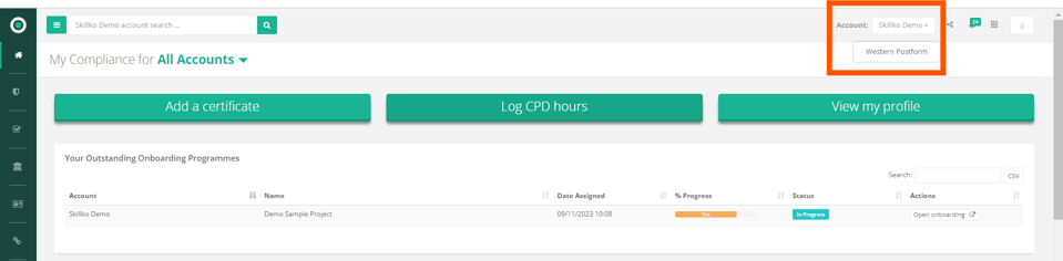 How do I switch between Skillko accounts?